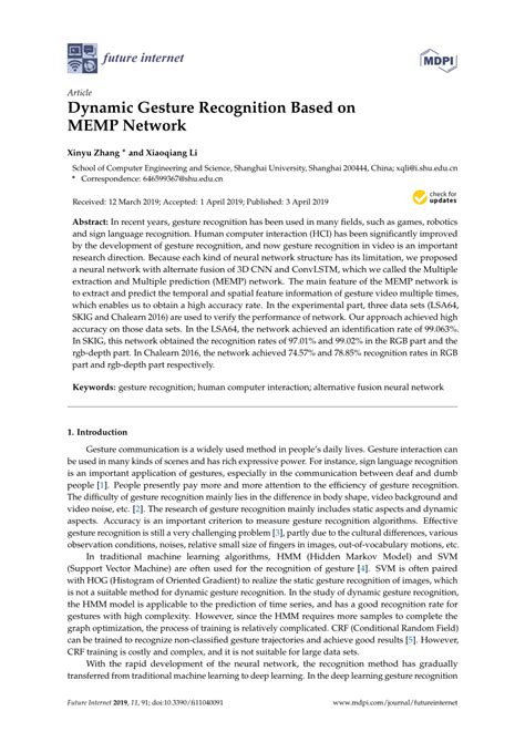 Pdf Dynamic Gesture Recognition Based On Memp Network