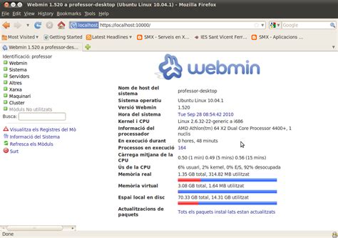 Servicios en red ª Ed Instalación de webmin en la maquina virtual con Ubuntu