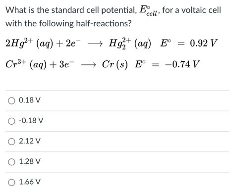 Solved What Is The Standard Cell Potential Ecell For A