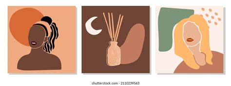 Set Three Abstract Minimalistic Aesthetic Backgrounds Stock Vector