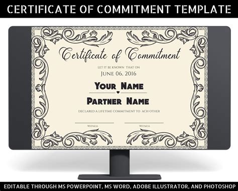 Printable Commitment Certificate Template Editable Ceremony Keepsake Us Letter And A4 Etsy