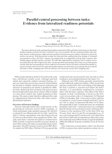 Pdf Parallel Central Processing Between Tasks Evidence From