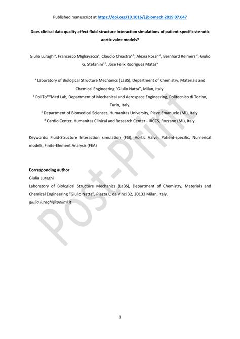 Pdf Does Clinical Data Quality Affect Fluid Structure Interaction Simulations Of Patient