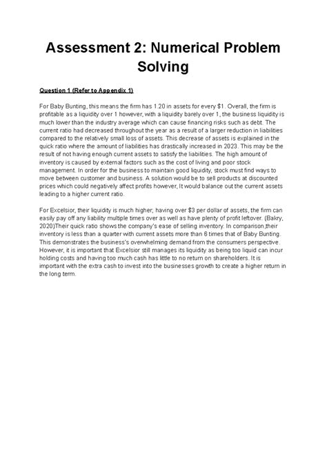 assessment 2 numerical problem solving assessment 2 numerical