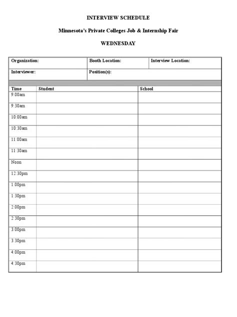 Student Interview Schedule Template Pdf Pdf