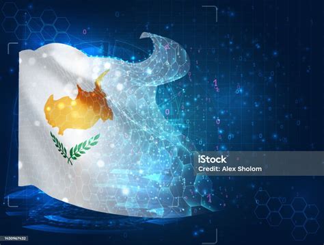 파란색 배경의 삼각형 다각형의 키프로스 벡터 플래그 가상 추상 3d 개체 키프로스 공화국에 대한 스톡 벡터 아트 및 기타 이미지
