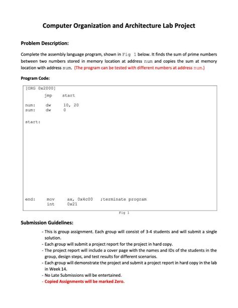 Computer Organization And Architecture Lab Project Problem Description