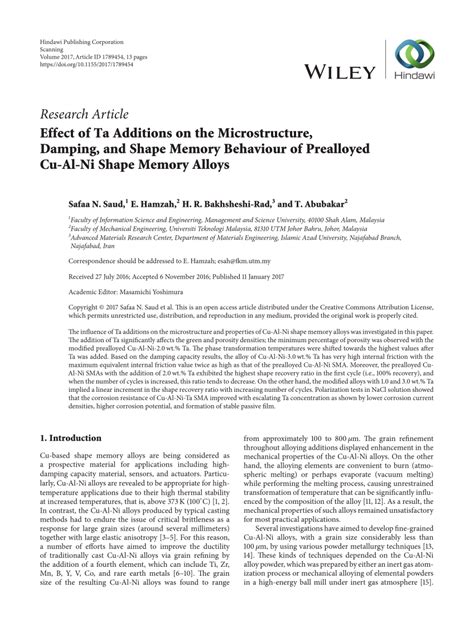 Pdf Effect Of Ta Additions On The Microstructure Damping And Shape Memory Behaviour Of Pre