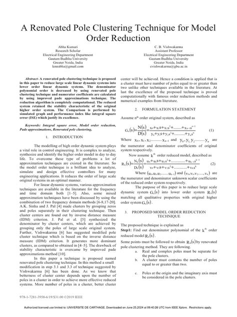 A Renovated Pole Clustering Technique For Model Order Reduction 2019