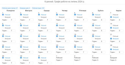 Робочий час та вихідні в липні 2024 року Норми тривалості робочого часу