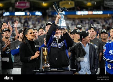 Los Angeles Dodgers Owner Mark Walter Holds The Championship Trophy