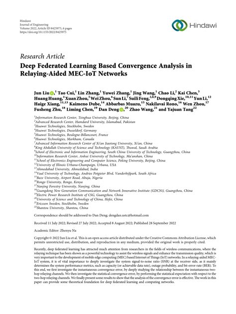 PDF Deep Federated Learning Based Convergence Analysis In Relaying Aided MEC IoT Networks
