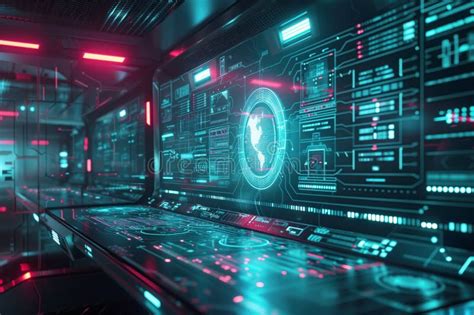 High Tech Futuristic Control Room Featuring Glowing Holographic Displays And Advanced Monitoring