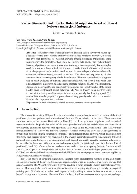 pdf inverse kinematics solution for robot manipulator based on neural