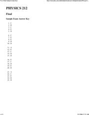 Physics Final Exam Sample Key P Final Sample Exam Key Class Phys Psu Edu