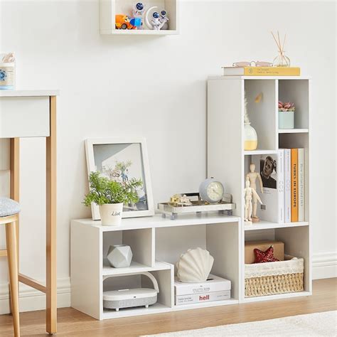 Vecelo 4 Cube Slim Bookcase Small Bookshelf Horizontal Available Modern Floor Standing Unit In
