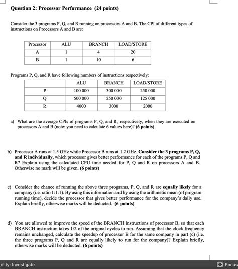 Question 2 Processor Performance 24 ﻿points