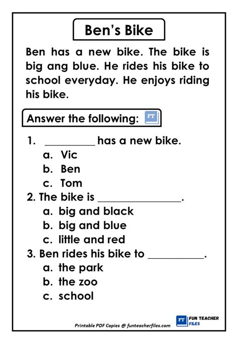 English Reading Passages With Comprehension Questions Set 1 Fun