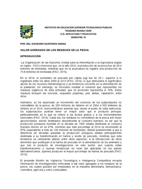 Valor Agregado De Residuos De Pesca Pdf Proteínas Alimentos