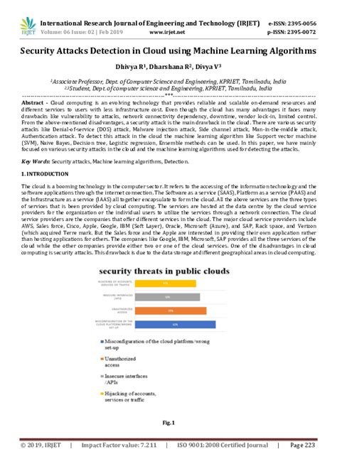 Pdf Irjet Security Attacks Detection In Cloud Using Machine Learning Algorithms