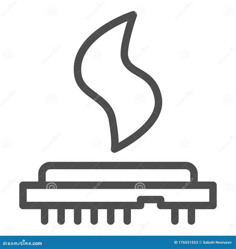 CPU Heat Line Icon Processor Temperature Microchip Overheating Symbol Outline Style Pictogram