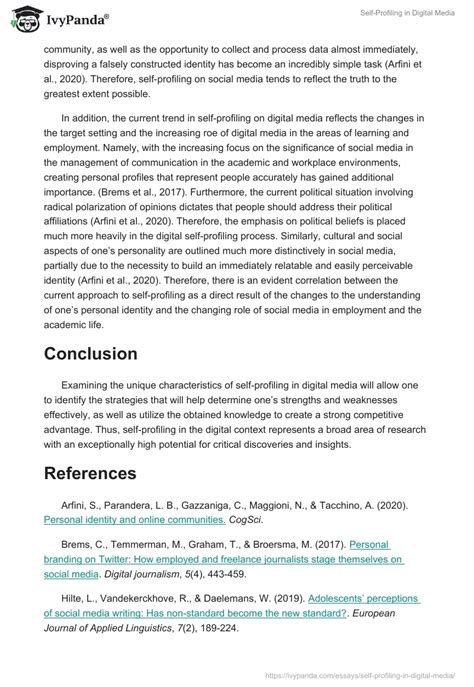 self profiling in digital media 613 words research paper example