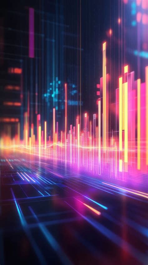 Vibrant Neon Digital Cityscape With Glowing Light Bars And Futuristic Grid Lines In A Dynamic