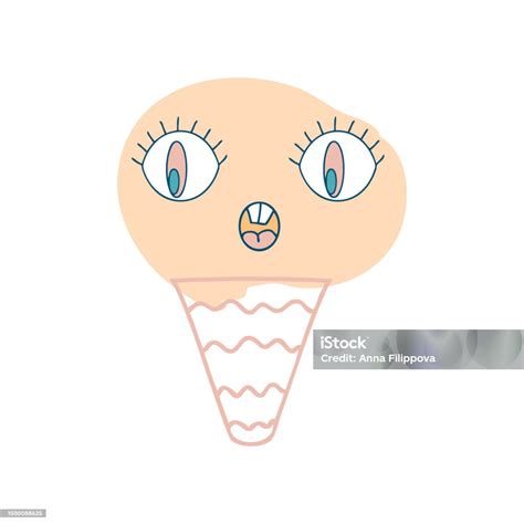 복고풍 스타일의 멍청한 눈을 가진 놀란 얼굴 아이스크림 콘 캐릭터 티 스티커 포스터를 위한 완벽한 인쇄 장식과 디자인을 위한
