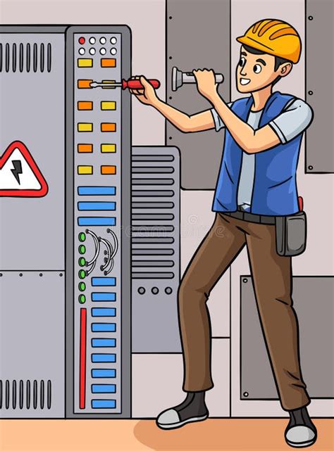 Ilustração Colorida De Desenho Animado Por Homem Eletricista Ilustração
