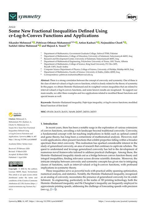 (PDF) Some New Fractional Inequalities Defined Using cr-Log-h-Convex ...
