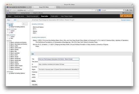 Using The Citation Style Editor With Mendeley Desktop Citation Style Languagecsl Editor