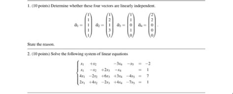 solved 10 ﻿points ﻿determine whether these four vectors