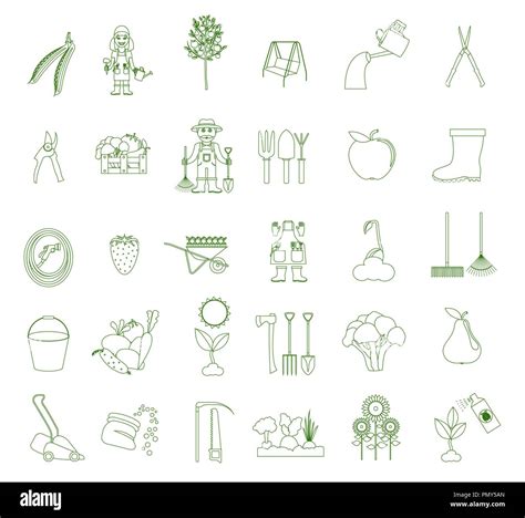 Gardening Work Farming Icon Set Outline Linear Style Design Vector