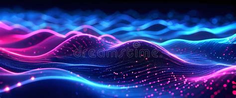 abstract neon waveforms in blue and pink tones digital light art with copy space generative ai