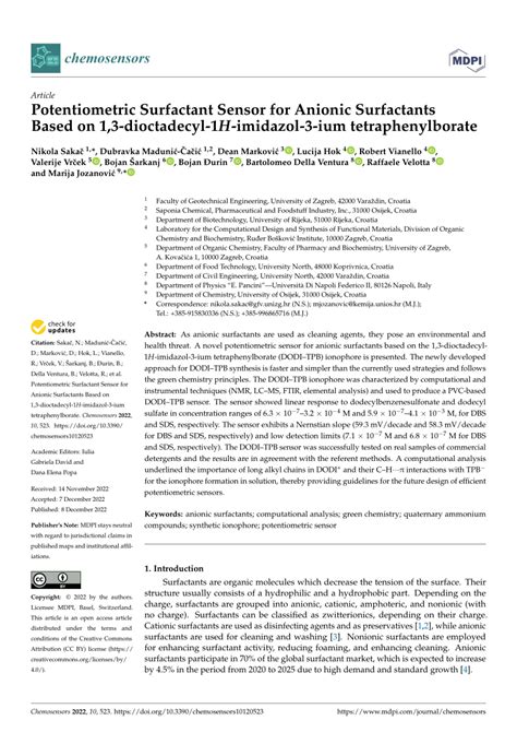 Pdf Potentiometric Surfactant Sensor For Anionic Surfactants Based On 13 Dioctadecyl 1h