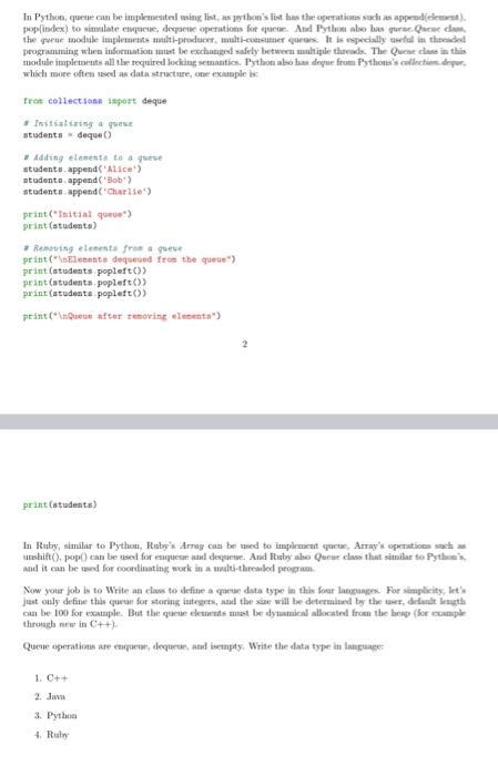Solved Problem Category Coding Queue Unlike A Stack Chegg
