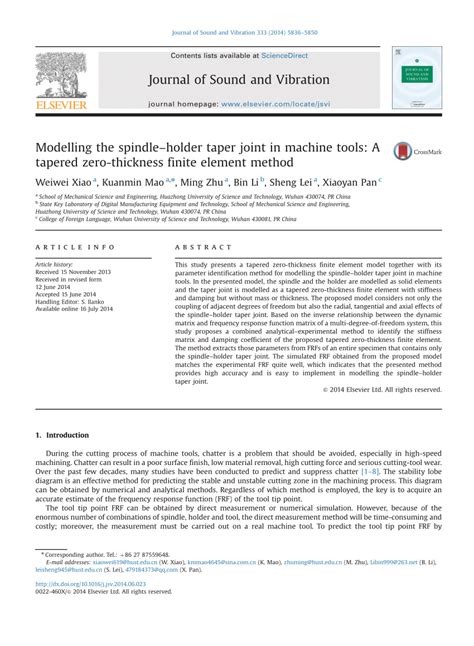 PDF Modelling The Spindleholder Taper Joint In Machine Tools A Tapered Zero Thickness Finite