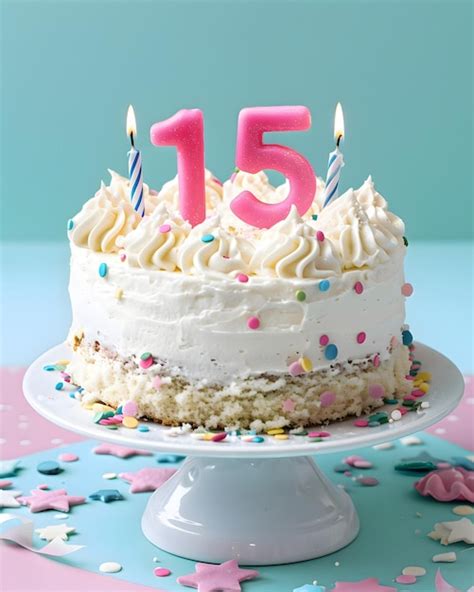 Premium Photo A Festive Delicious Birthday Cake With Number 15 Candle