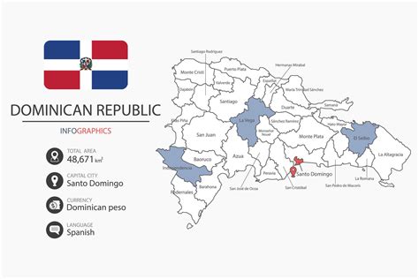 Dominican Republic Map Infographic Elements With Flag Of City Separate