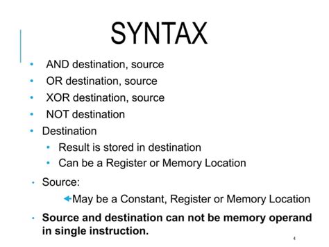 Logical Instructions And Or Xor Not Test Pptx