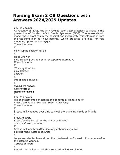 Nursing Exam 2 Ob Questions With Answers 20242025 Updates Exams