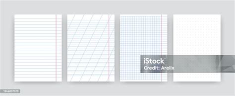 현실적인 사각형 줄 지어 노트 용지 빈 노트북 시트 학교 숙제 연습 메모에 대한 벡터 점 스케치 북 서류 공란에 대한 스톡 벡터