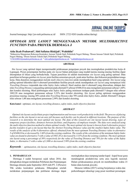 PDF OPTIMASI SITE LAYOUT MENGGUNAKAN METODE MULTIOBJECTIVE FUNCTION PADA PROYEK DERMAGA J
