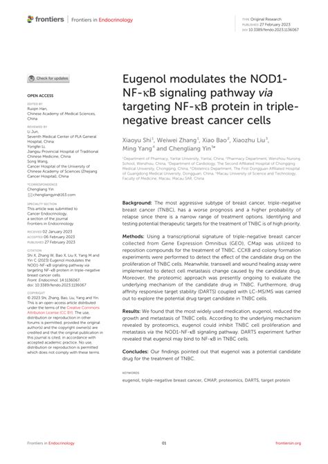 Pdf Eugenol Modulates The Nod1 Nf κb Signaling Pathway Via Targeting