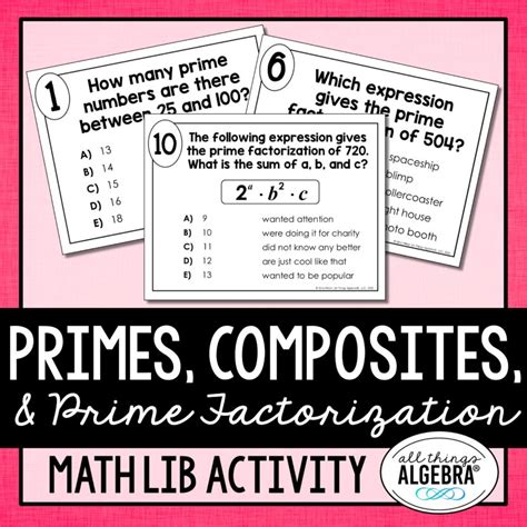 Primes Composites And Prime Factorization Math Lib Activity All