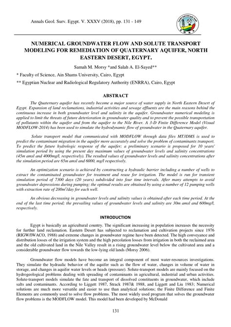 Pdf Numerical Groundwater Flow And Solute Transport Modeling For Remediation Of Quaternary