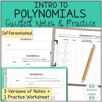 Classifying Polynomials Standard Form Guided Notes And Worksheet Algebra