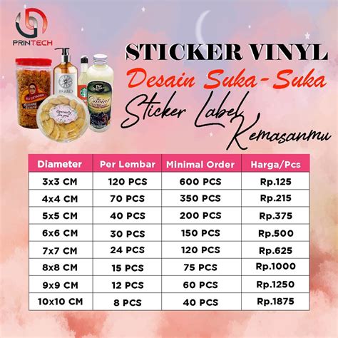 jual cetak stiker label vinyl a3 stiker kemasan vinyl murah 4x4cm
