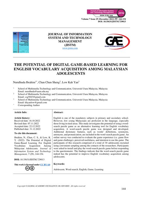 Pdf The Potential Of Digital Game Based Learning For English