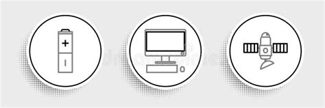 Set Line Satellite Battery And Computer Monitor With Keyboard And